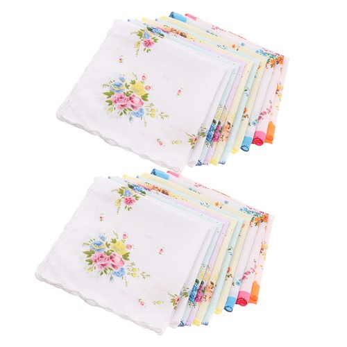 20pcs Women Lady Cotton Handkerchiefs Wedding Bridal Formal Hanky Wave ...