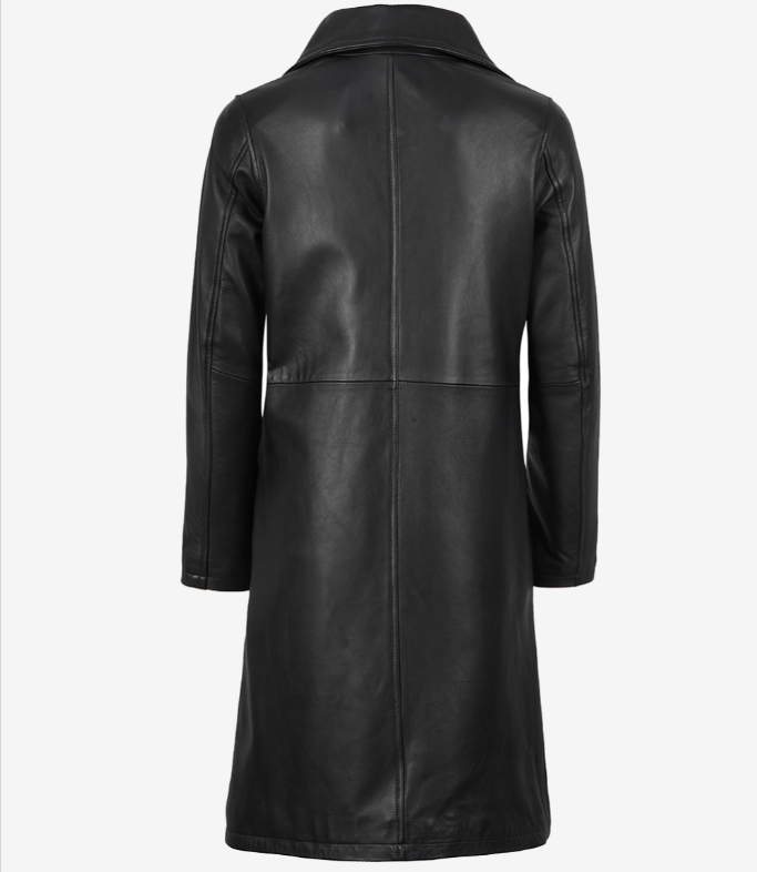Women’s Long Genuine Leather Coat – Classic Black | eBay