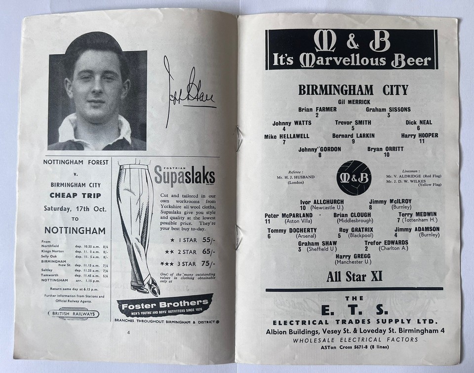 JEFF HALL MEMORIAL MATCH .. BIRMINGHAM CITY v All Stars XI 1959 | eBay UK