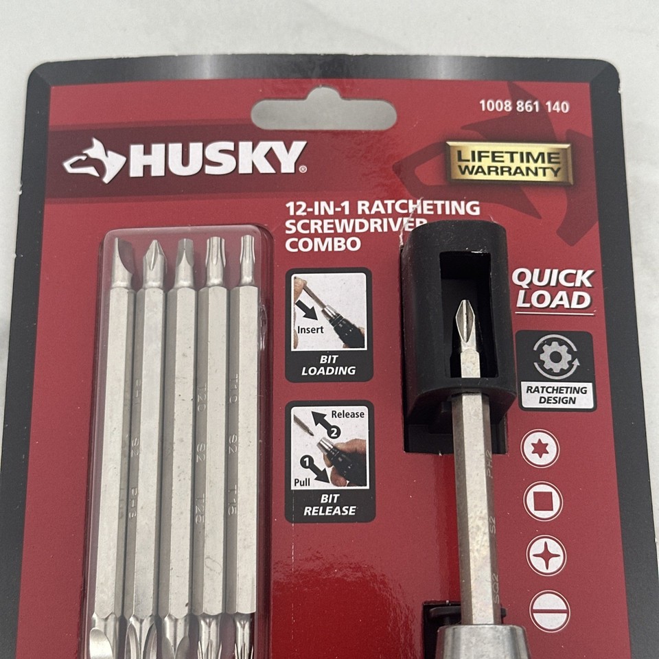 Husky 12-in-1 Ratcheting Quick Load Screwdriver Combo Standard & Stubby ...