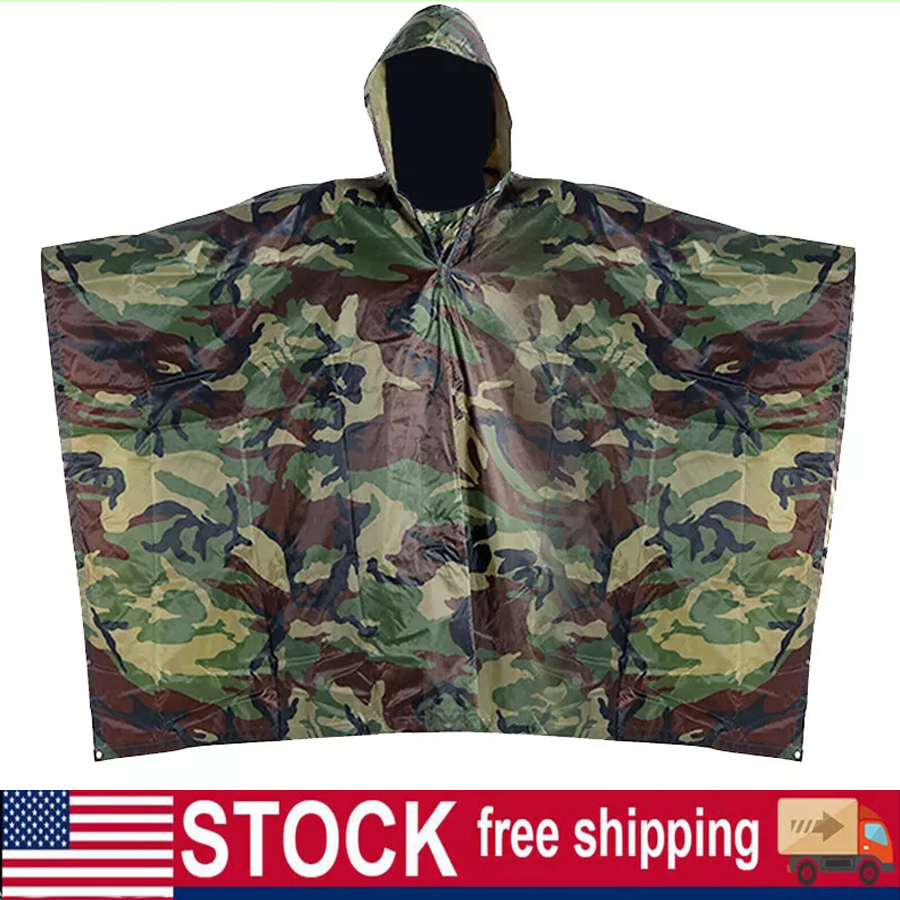 Rain Poncho Waterproof Raincoat Cover Rain Cape Hooded Hiking Camping ...