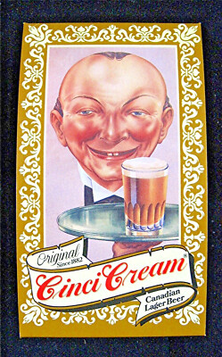 1970 Cinci Cream Lager Beer Handsome Waiter Table tent Sign Old Unused ...