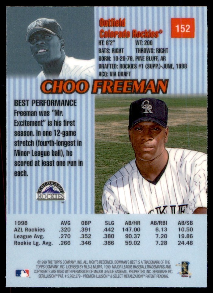 1999 BOWMAN'S BEST CHOO FREEMAN RC COLORADO ROCKIES #152 | eBay