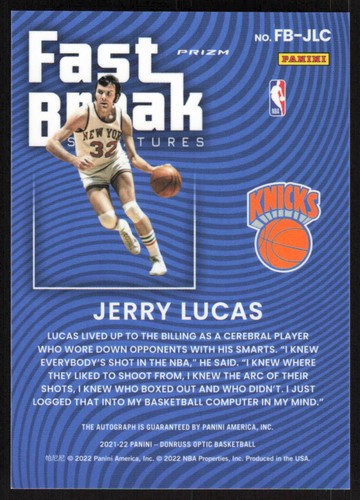 2021-22 Donruss Optic Fast Break Signatures Auto Jerry Lucas New York ...
