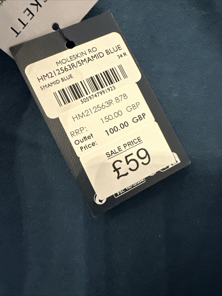 Hackett London Men’s Trousers In 34R L31 In Petrol Blue Soft Moleskin ...