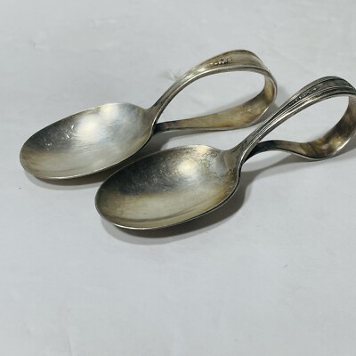Two Vintage Silverplate Baby Toddler Feeding Spoons Oneida LTD Bent ...