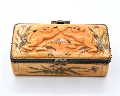 Hand Made resin Snuff Box with Lovely Double Monkey and Scrimshaw Work ...