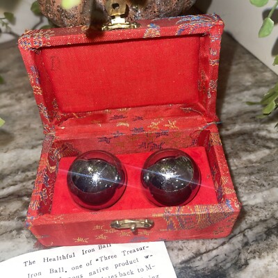 VINTAGE Chinese Oriental Stress Exercise Massage Chime Balls In Case ...