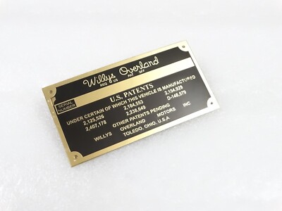 Brass Data Plate Station Wagon Pickup ID Tag For Willys CJ3A 3B ...