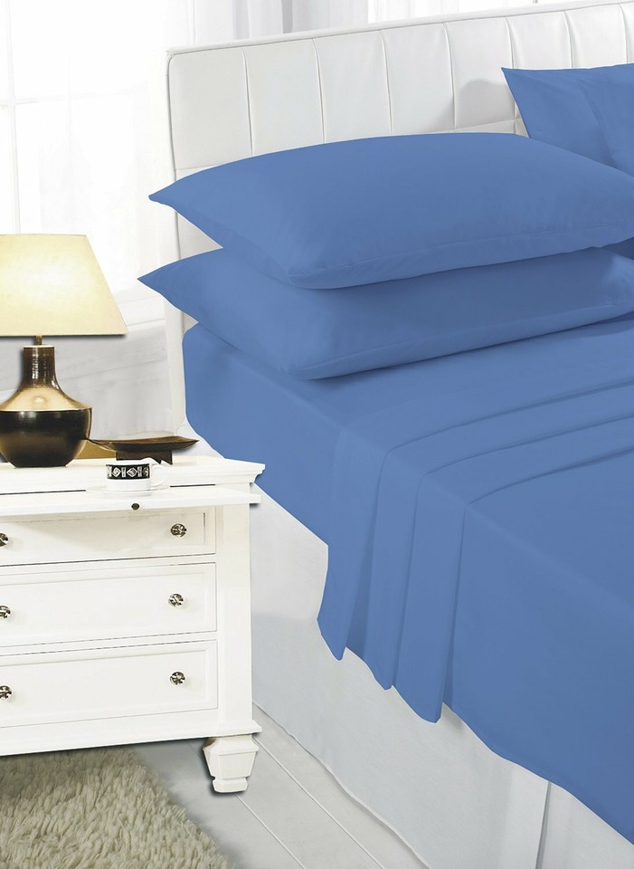 Easy Care Poly Cotton Flat and Fitted Sheet Set with Pillow Case New ...