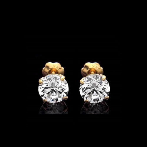 2 Ct Round Cut Simulated Diamond Solitaire Stud Earrings 14K Yellow ...