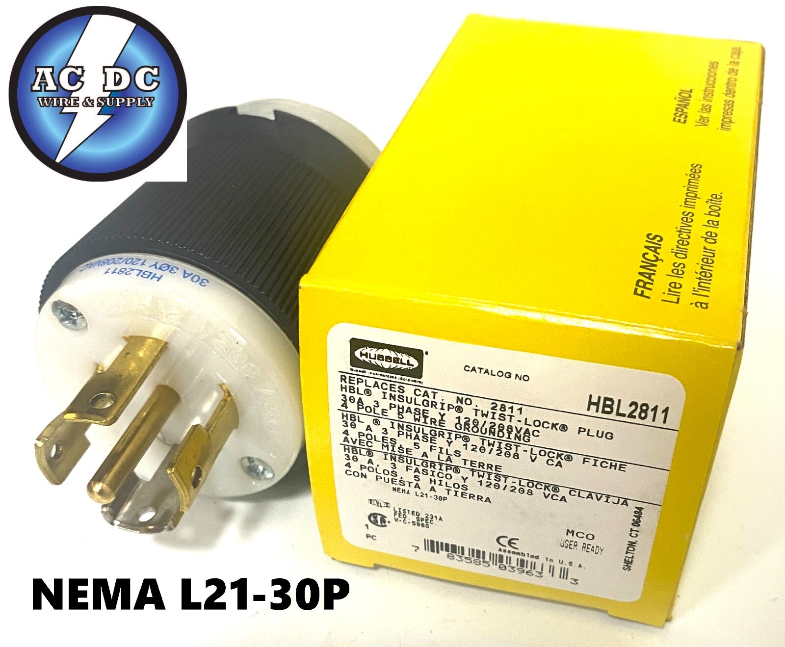 HUBBELL TWIST-LOCK INSULGRIP HBL2811 MALE 30A 120/208VAC 4P 5W GRND | eBay