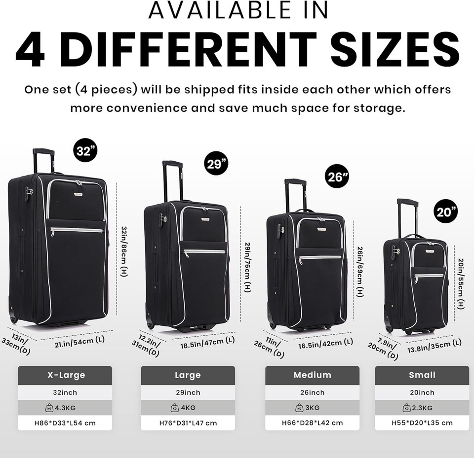 Large Suitcase & Medium Cabin Luggage XL Lightweight Suitcases ...