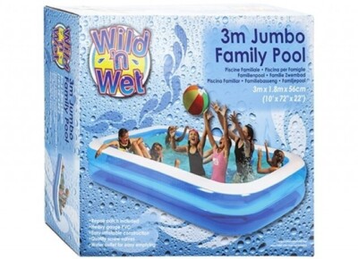 Wild n Wet Garden Summer Swimming Rectangle Jumbo 3m Paddling Pool 010/ ...