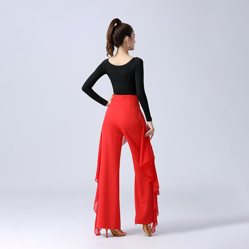 Latin Dance Pants Modern Dance Pants Womens High Waisted Ruffled Wide ...