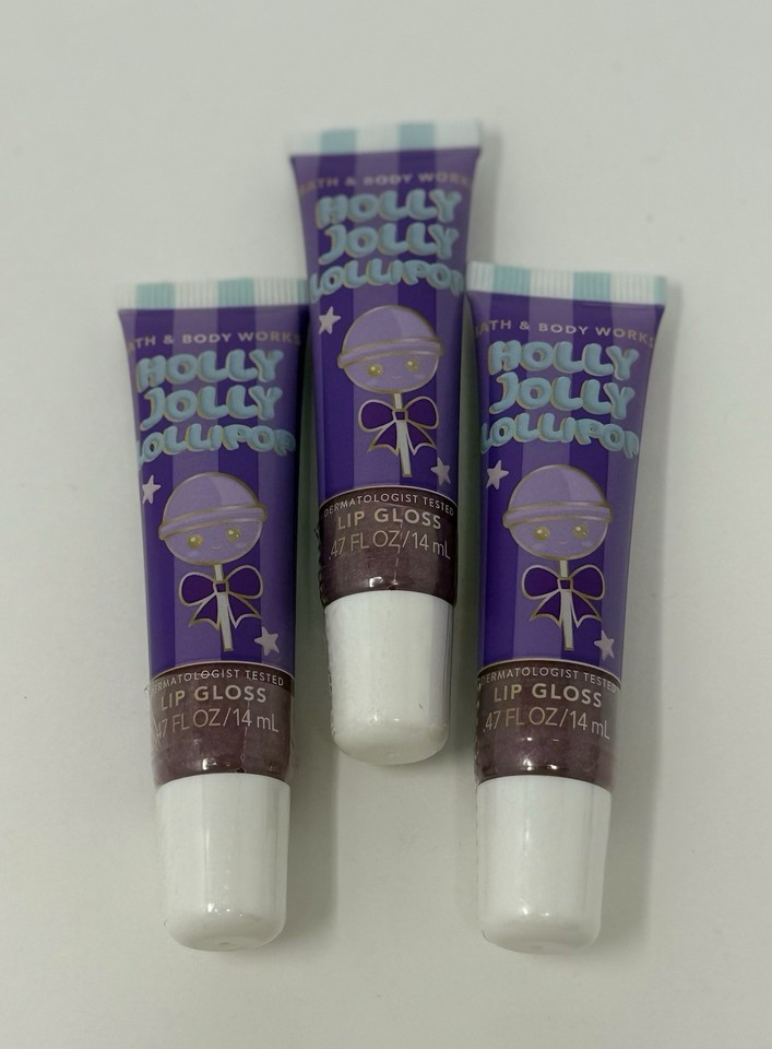 3 NEW Bath & Body Works Holly Jolly Lollipop Lip Gloss Tube .47 oz / 14 ...
