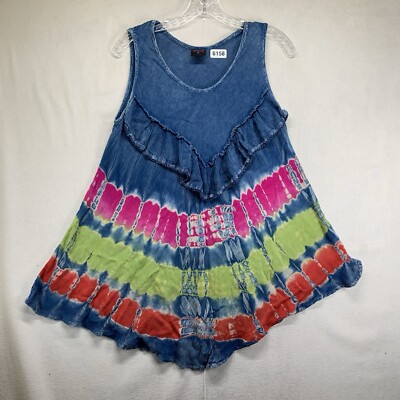 Women’s Tie Dye Top Emily Stacy Medium Tank Tunic Denim Mix Festival ...