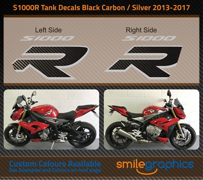 BMW S1000R Tank Decals. 2013-17 - Silver & Black Carbon Stickers | eBay