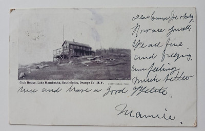 SOUTHFIELDS ORANGE COUNTY NEW YORK NY 1905 POSTCARD CLUB HOUSE LAKE ...
