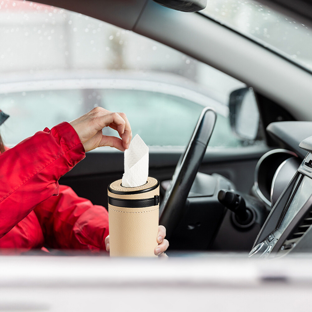 Auto Round Paper Tube Leather Auto Tissue Case Tissue Storage Box ...