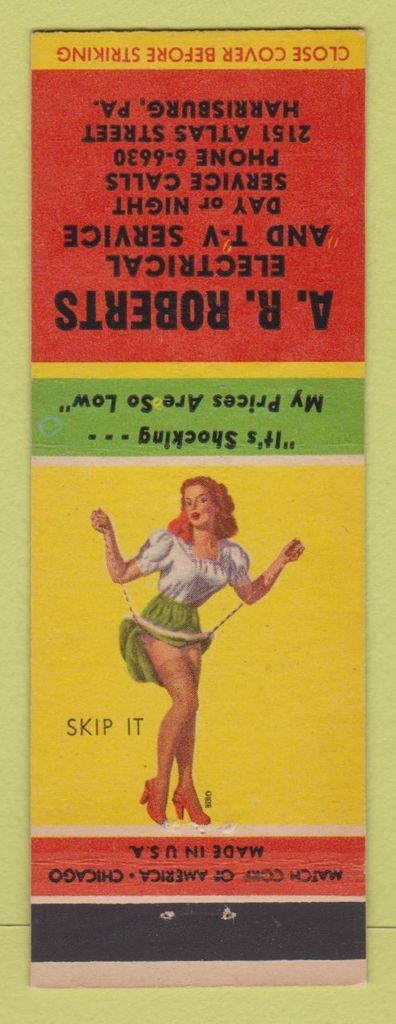 Matchbook Cover - AR Roberts Electrical TV Service Harrisburg PA pinup ...