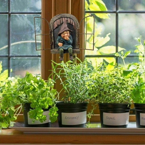 ELF OUT THE WINDOW GARDEN GNOME TREE HUGGER DWARF RESIN CRAFTS FEMALE ...