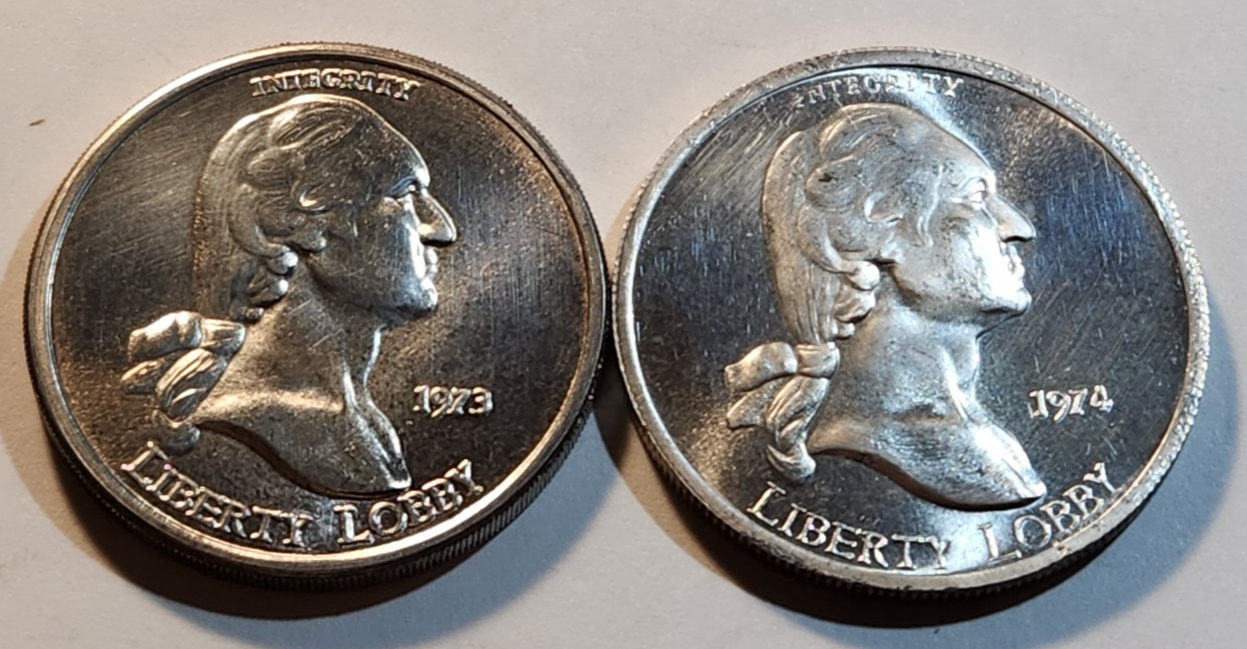 (2) 1973 - 1974 Liberty Lobby 1 Troy oz .999 Fine Silver Round T X5 | eBay