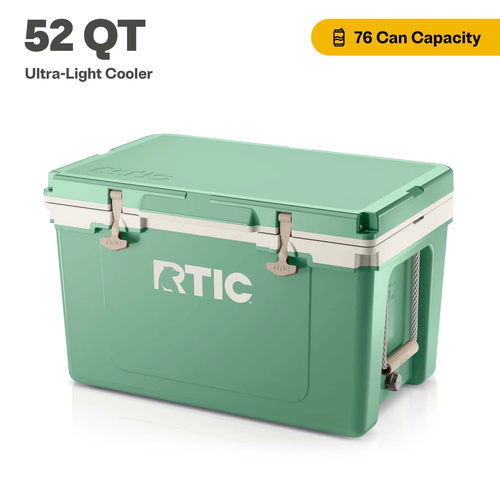 RTIC 52 QT Ultra-Light Hard-Sided Ice Chest Cooler, Sage/Beach, Fits 76 ...