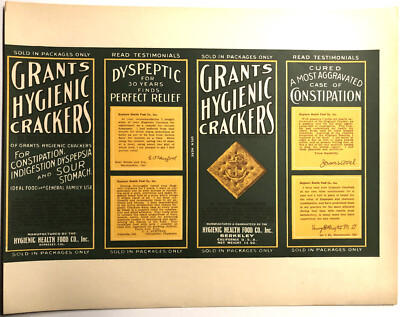 GENERAL STORE BOX LABEL VINTAGE QUACK MEDICINE GRANTS HYGIENIC CRACKERS ...