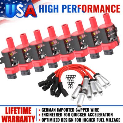 High Performance 8 Pack D585 Ignition Coil Spark Plug For Chevrolet GMC ...