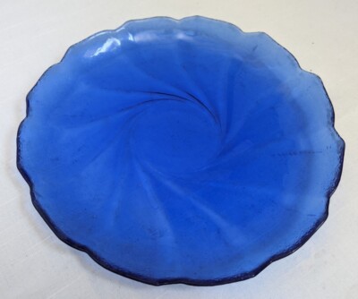 Vintage Duralex Bormioli Rocco France COBALT BLUE Swirl Glass 7 1/2 ...