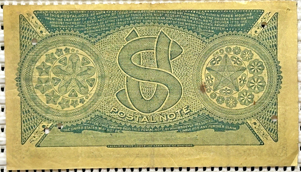 Antique 1883 United States Postal Note Philadelphia PA. Homer Lee ...