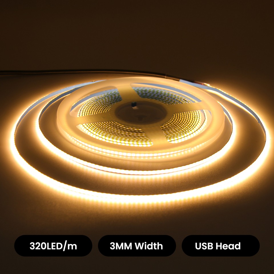 COB LED Light Strip Thin 3mm LED Strip 5V Flexible Tape Lights For Room ...