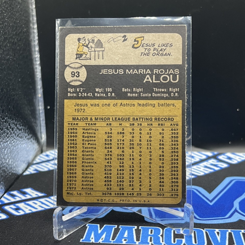 1973 Topps Baseball Jesus Alou Card #93 Houston Astros EX++ (A) | eBay
