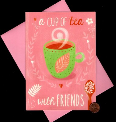 HTF FRIENDSHIP Tea Cup Steam Leaf Spoon Flowers - Greeting Card | eBay