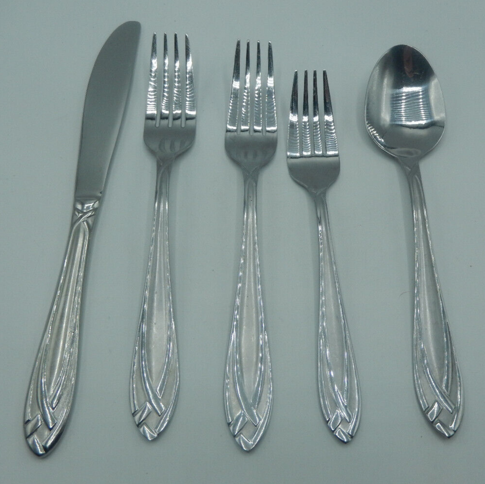 Set of 5 Pieces Hampton Silversmiths LACE FROSTED Stainless 3 Forks ...