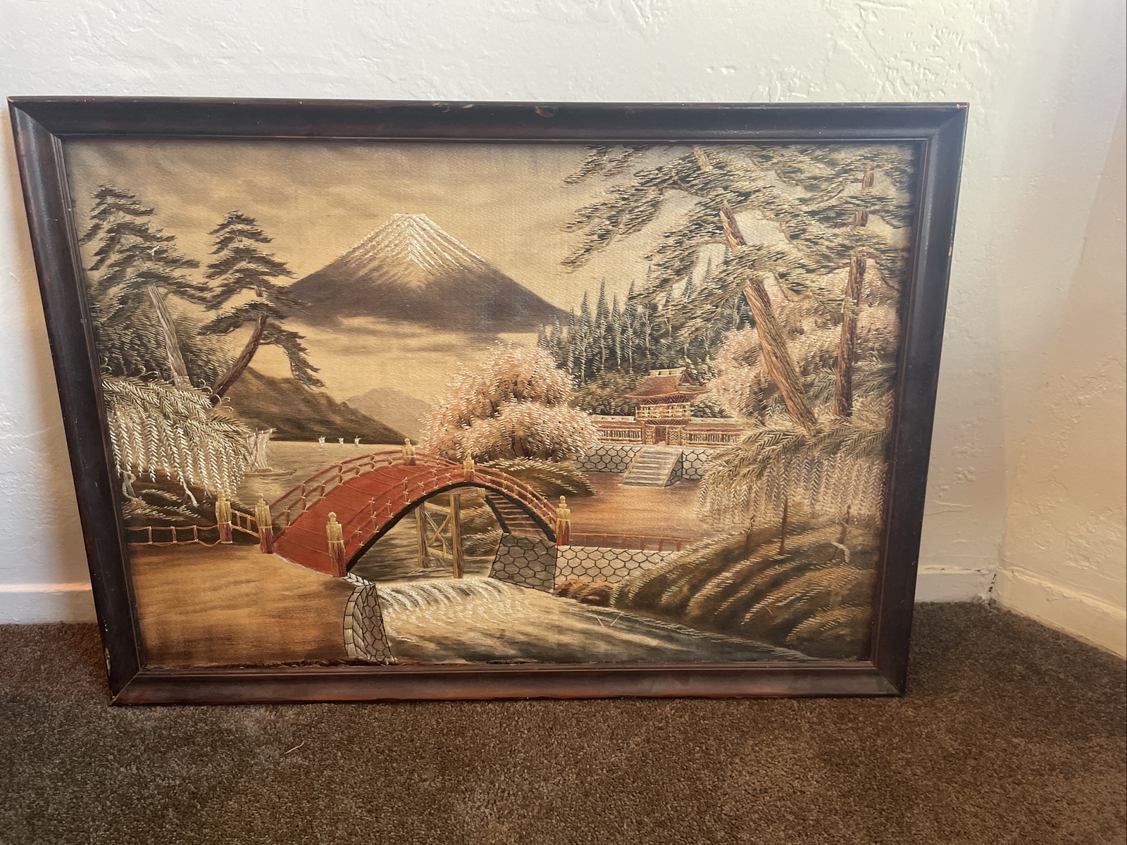 Japan Silk Embroidered Wall Art Mt Fuji 34 X24 Will Ship With Or ...