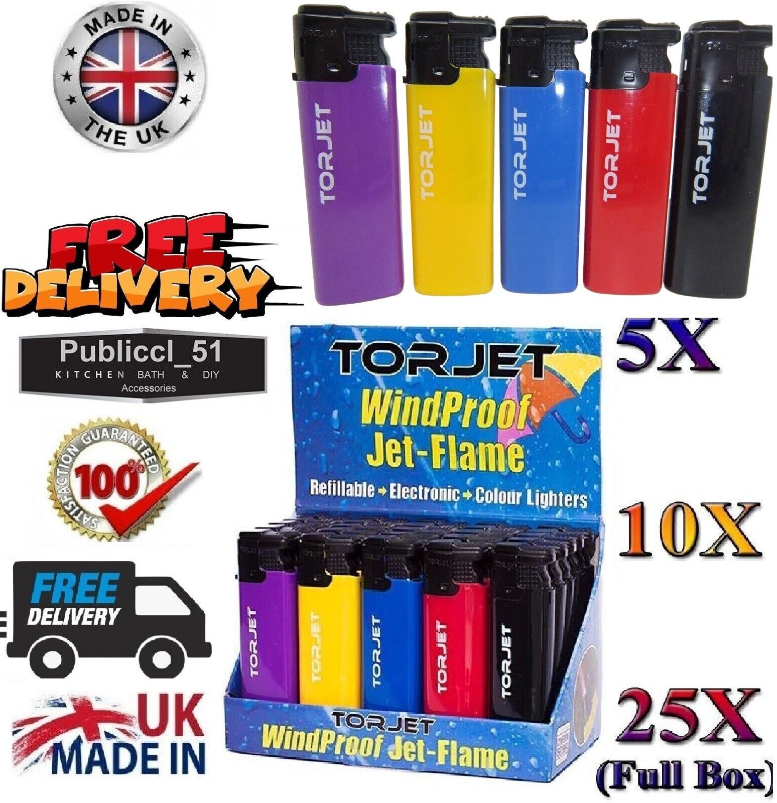 Torjet Windproof Turbo Jet Flame Lighter Refillable Assorted Colours ...