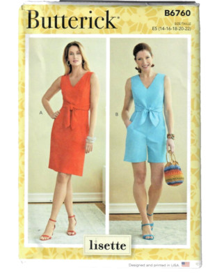 Butterick B6760 Sleeveless Dress & Romper w/Back Wrap Sz 14-22 Sewing ...