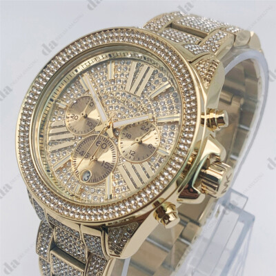 New Michael Kors MK6355 Gold Crystal Pave Stainless Steel Fashion Women ...