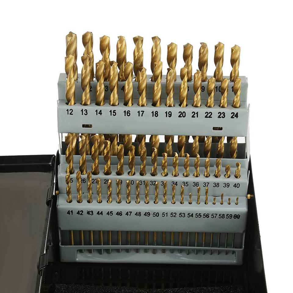 Twist Drill Bits Set, 60 Piece 1#-60# Titanium Nitride Coated Numbered ...