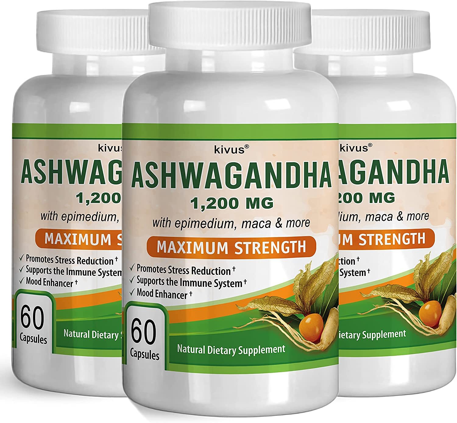 3 Packs Ashwagandha 1200 mg Plus Stress Immune Mood Support Vitamin ...
