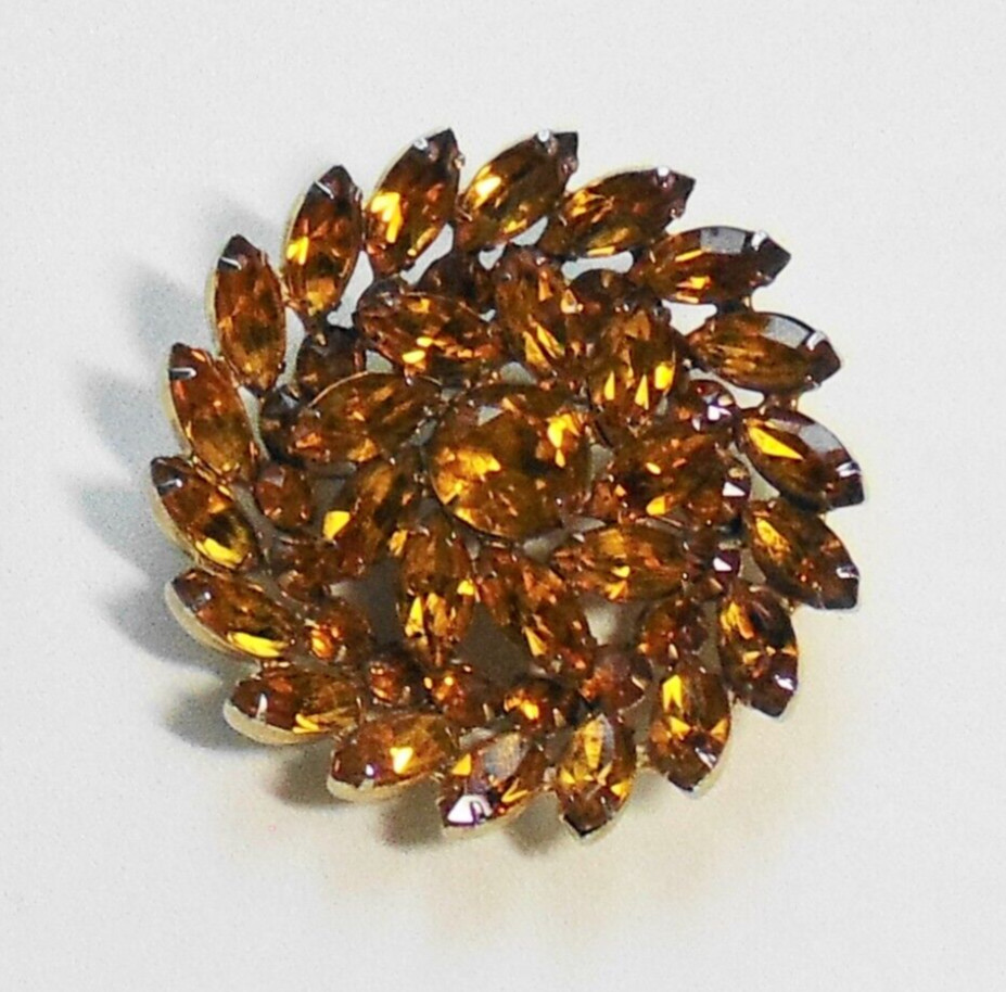 Vtg Unsigned Designer Amber Topaz Large Marquise Rhin… - Gem