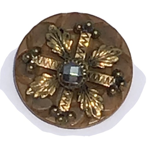 BEAUTIFUL ANTIQUE CARVED VICTORIAN VEGETABLE IVORY BUTTON WITH BRASS ...