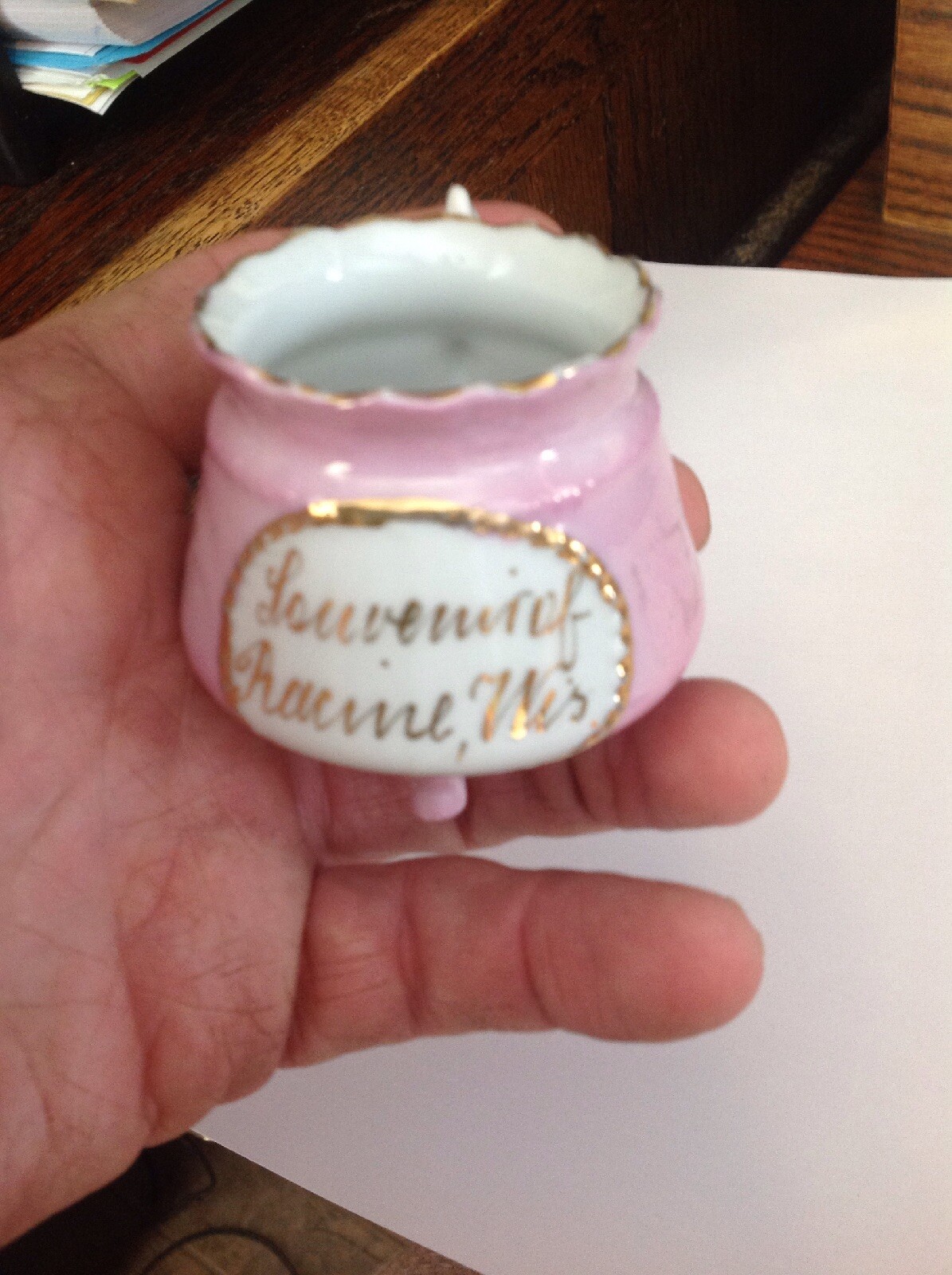 Porcelain Souvenir RACINE WIS PITCHER 1900's Kenosha 2 3/8" Wi ...