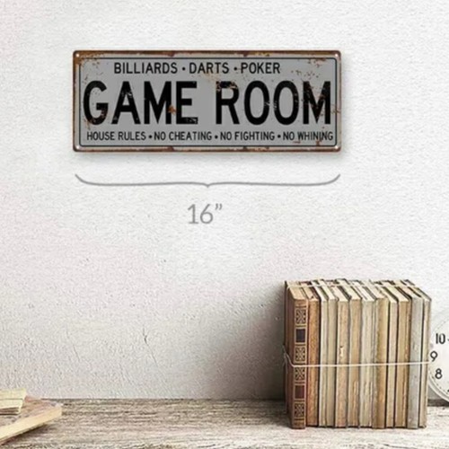 Game Room Wall Art Decor Billiards Dart Poker House Rules Silver Rust ...
