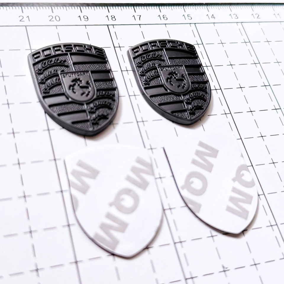 Porsche 3D Mini Emblem Badge Black 2pcs Metal Sticker 3.6cm× 2.8cm ...