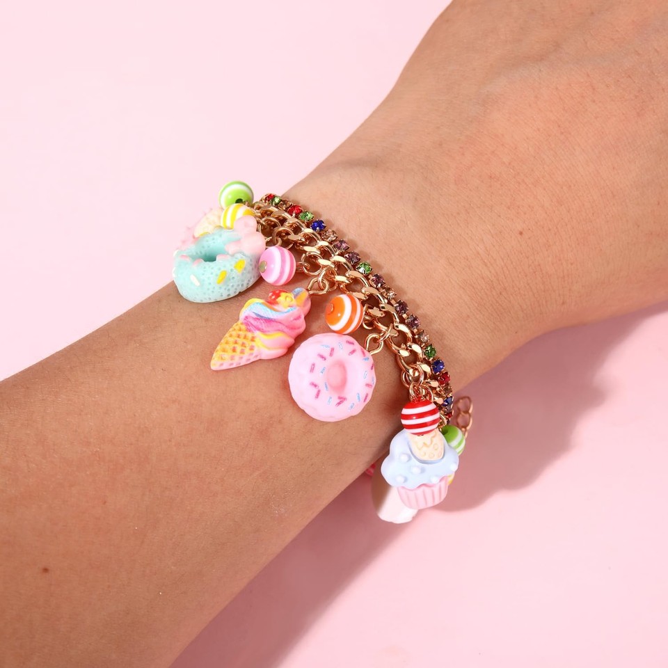 Donut Bracelet for Women Novelty Colorful Crystal Beads Sweet Dessert ...