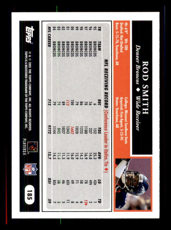 2005 FOOTBALL 2005 Topps Rod Smith Denver Broncos #185 1 | eBay