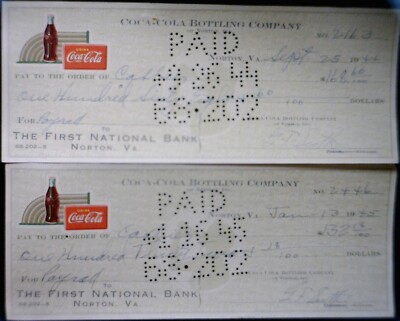 1944 -1945 WWII Coca Cola Old Vintage Coke Bank Checks =2 Check LOT ...
